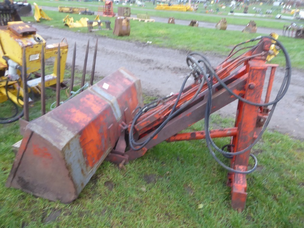Power backend loader with bucket, fork and bale spike | York Machinery ...