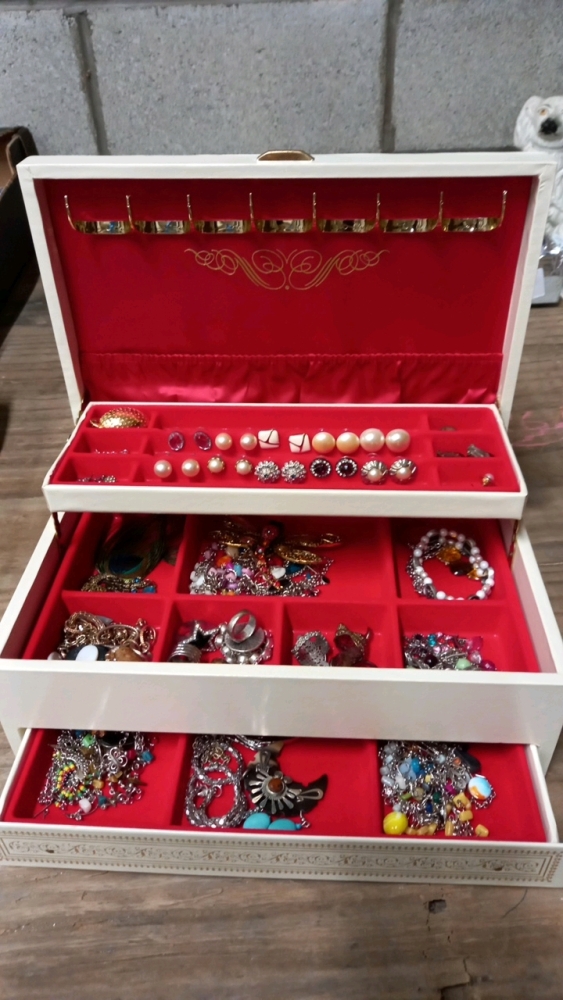 Large white jewellery box with drawer full of good jewellery | October ...