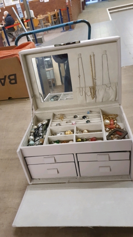 Large white jewellery box with 4 internal drawers full of fashion and ...