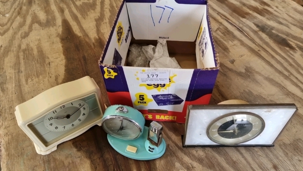 3 x mid-century quality clocks with crow foot mark | June timed online ...